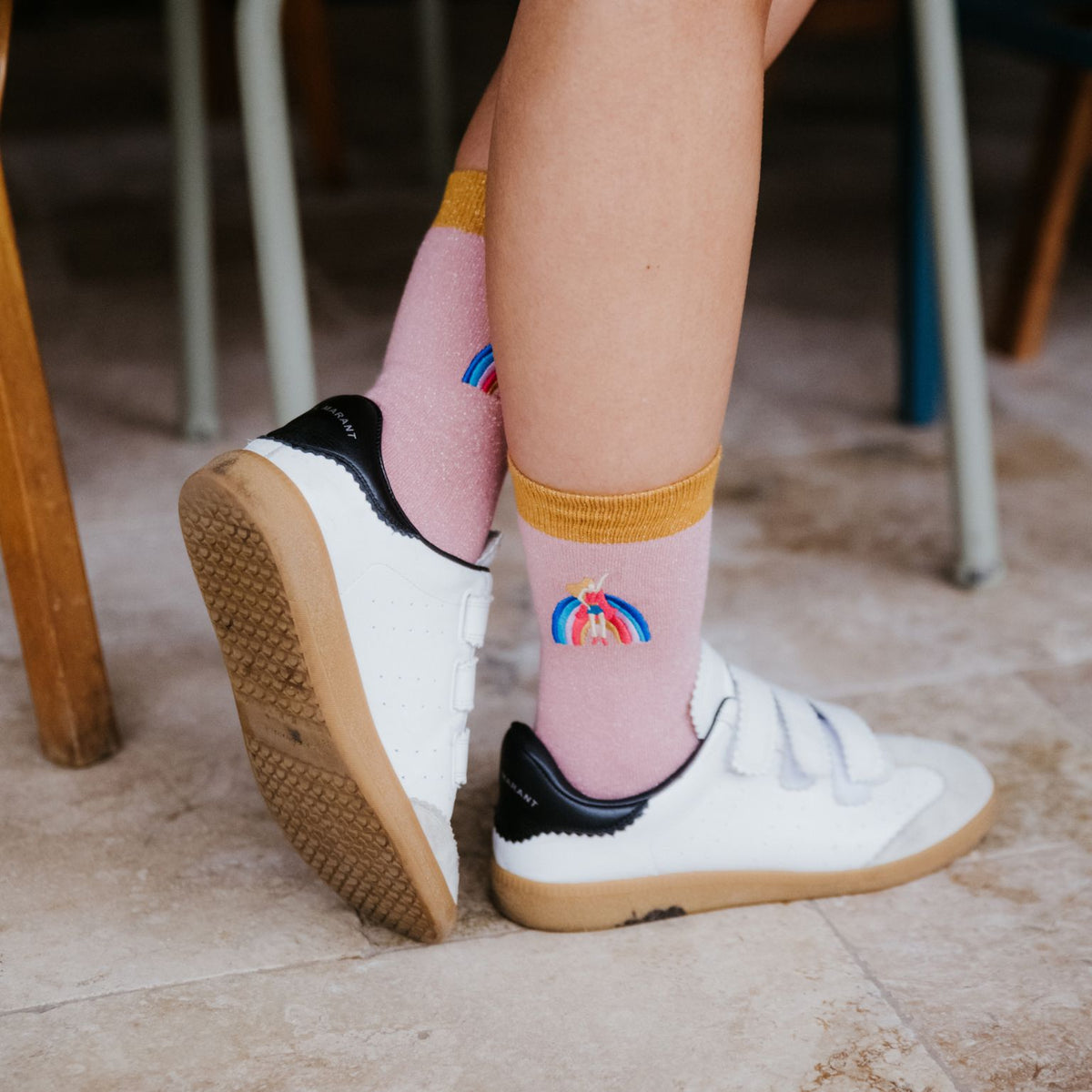 Chaussettes femme en coton paillettes arc-en-ciel Jeanne - Maison Causettes